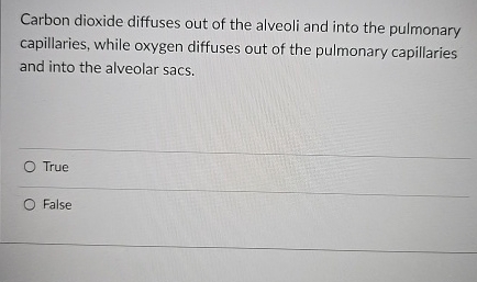 Solved Carbon dioxide diffuses out of the alveoli and into | Chegg.com
