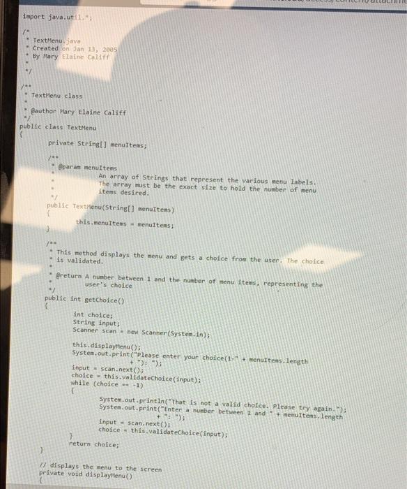 Solved import java.util. TextMenu.java Created on Jan 13, | Chegg.com