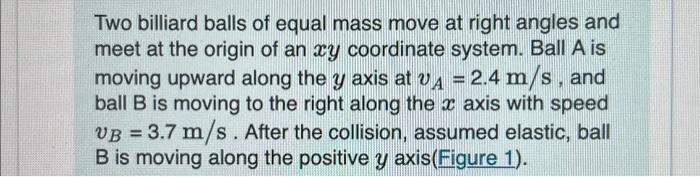 Solved Two billiard balls of equal mass move at right angles | Chegg.com