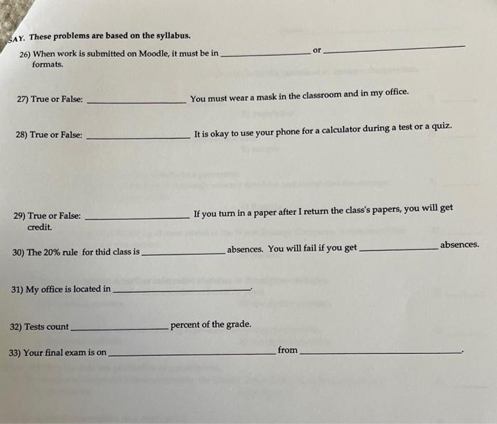 AY. These problems are based on the syllabus. 26) | Chegg.com