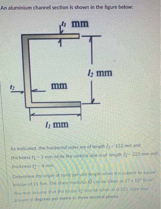 Solved An aluminium channel section is shown in the figure | Chegg.com