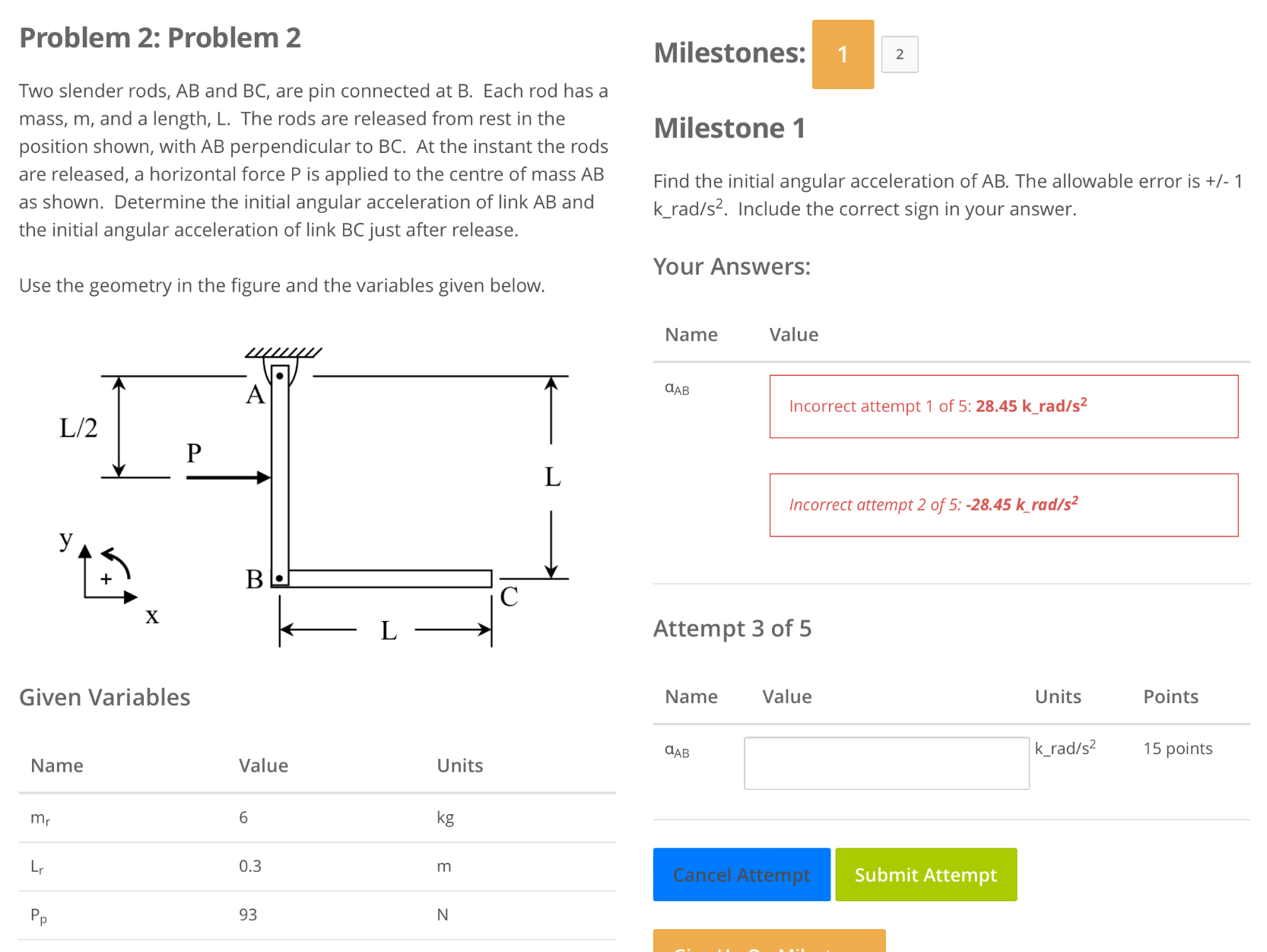 Solved Milestones:Milestone 1Find the initial angular | Chegg.com