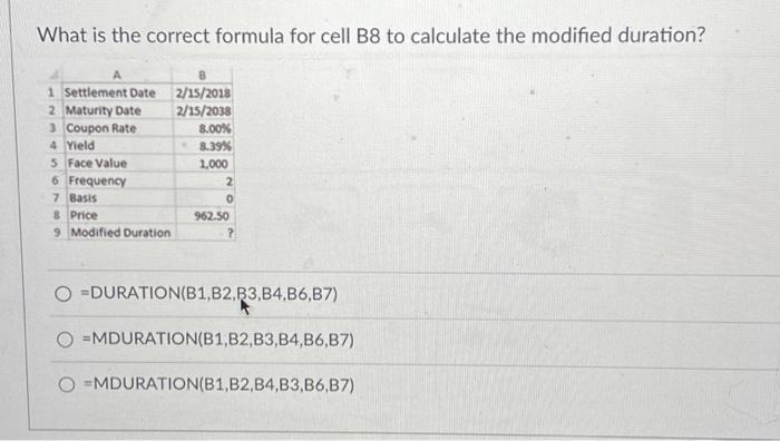 Solved What is the correct formula for cell B8 to calculate | Chegg.com