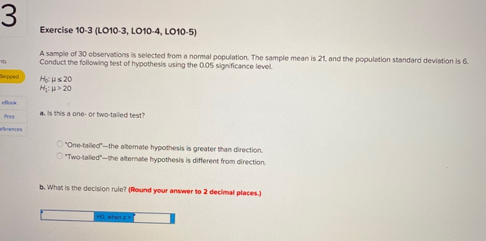 Solved Exercise 10-3 (L010-3, LO10-4, LO10-5) A sample of 30 | Chegg.com