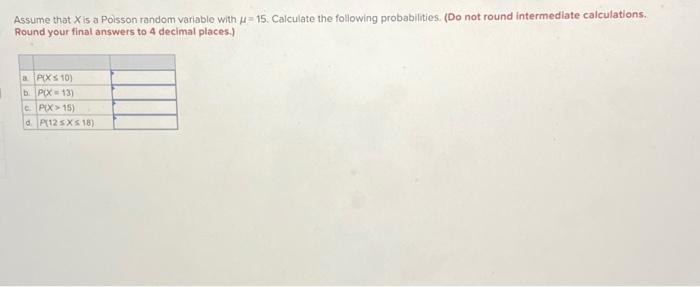 Solved Assume that X is a Poisson random variable with = 15. | Chegg.com