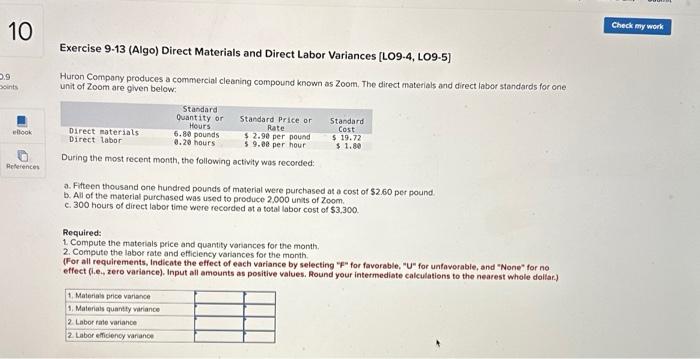 Solved Exercise 9-13 (Algo) Direct Materials and Direct | Chegg.com