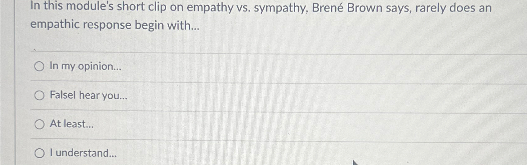 Solved In this module's short clip on empathy vs. ﻿sympathy, | Chegg.com