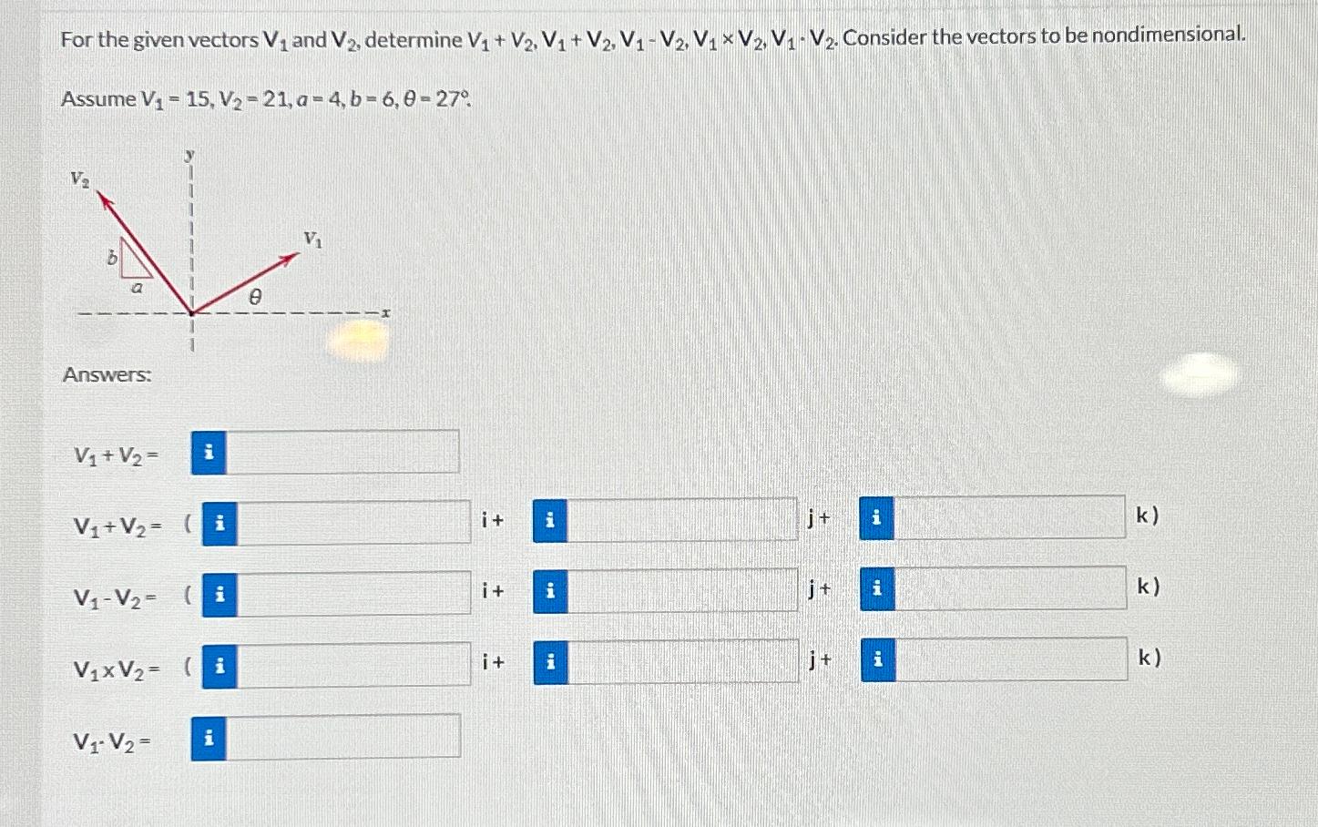 Solved For the given vectors V1 ﻿and V2, ﻿determine | Chegg.com