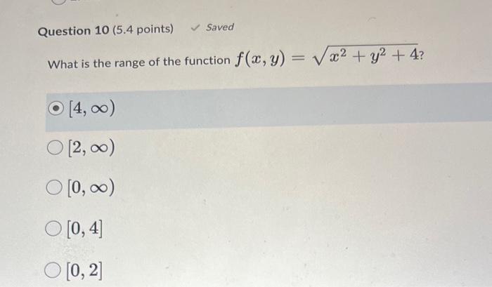 Solved What is the range of the function f(x,y)=x2+y2+4 ? | Chegg.com