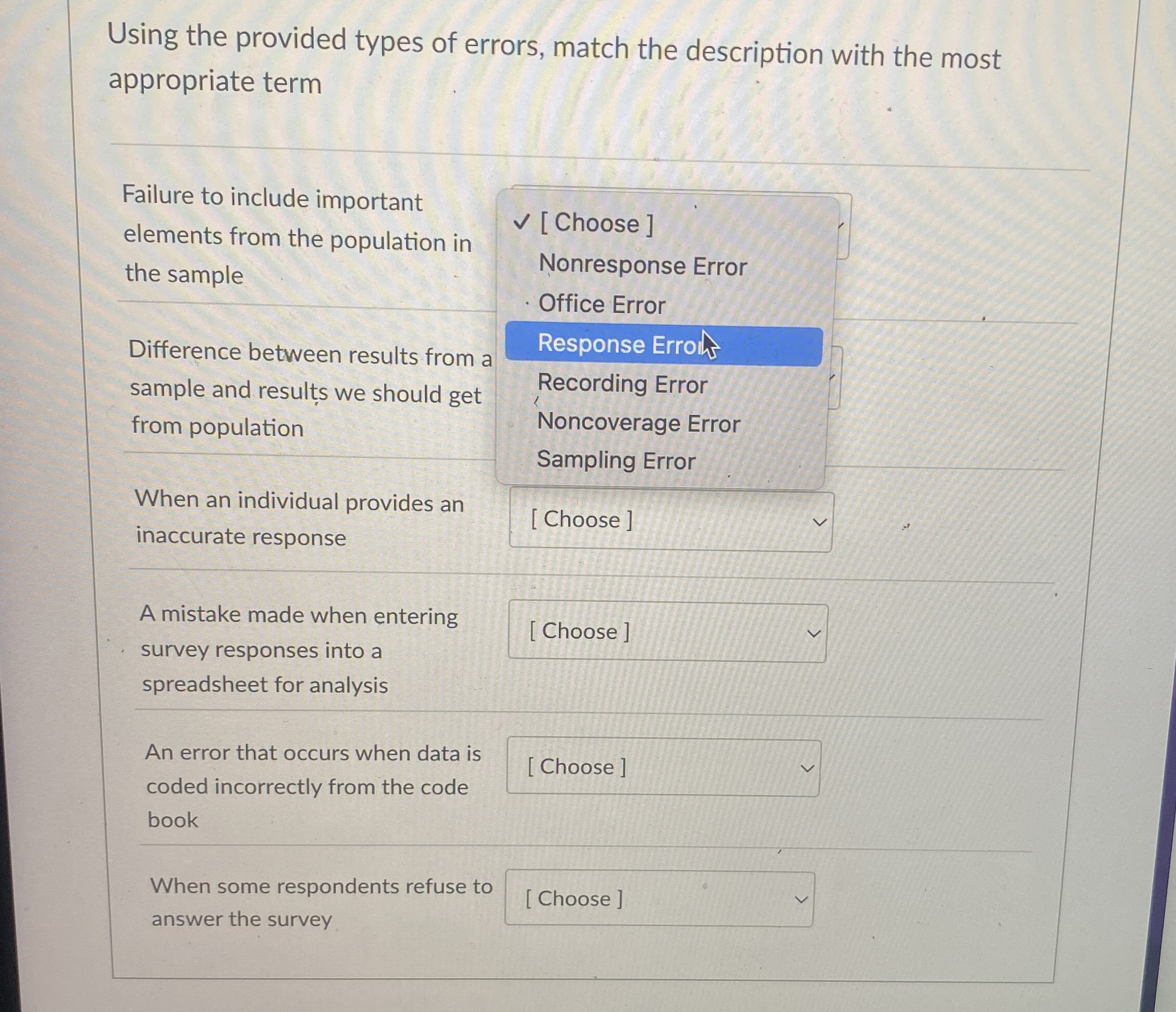 Solved Using the provided types of errors, match the | Chegg.com