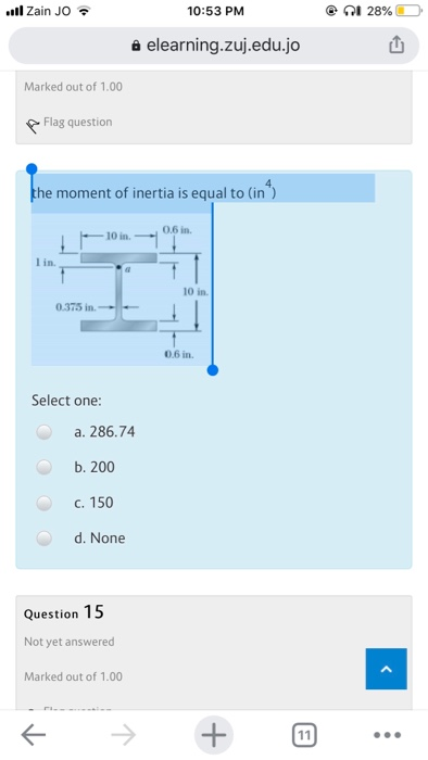 Solved ... Zain JO I 28% 10:53 PM a elearning.zuj.edu.jo | Chegg.com