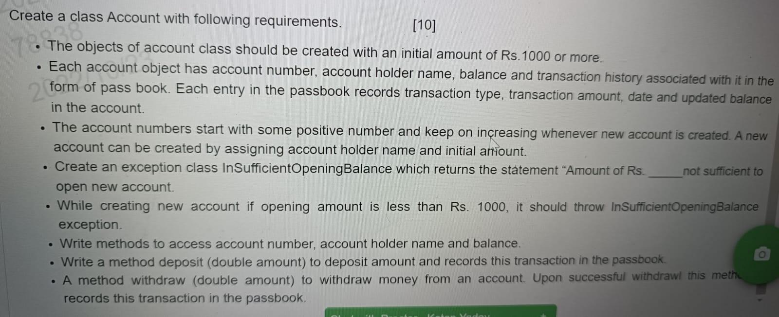 Solved Create a class Account with following requirements. | Chegg.com