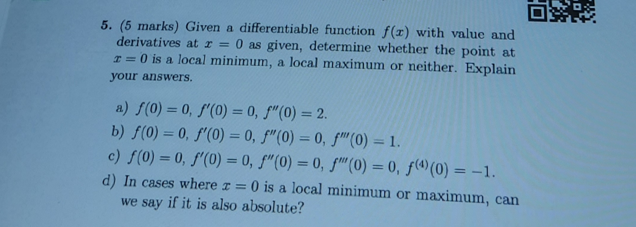 Solved (5 ﻿marks) ﻿Given a differentiable function f(x) | Chegg.com