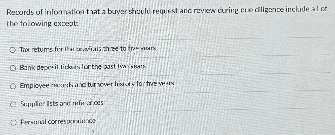 Solved Records of information that a buyer should request | Chegg.com