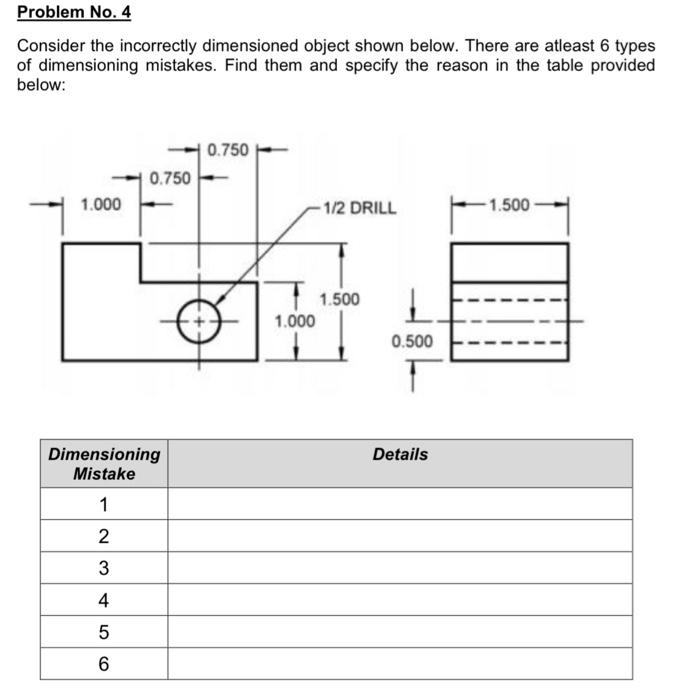 Solved Problem No. 4 Consider the incorrectly dimensioned | Chegg.com