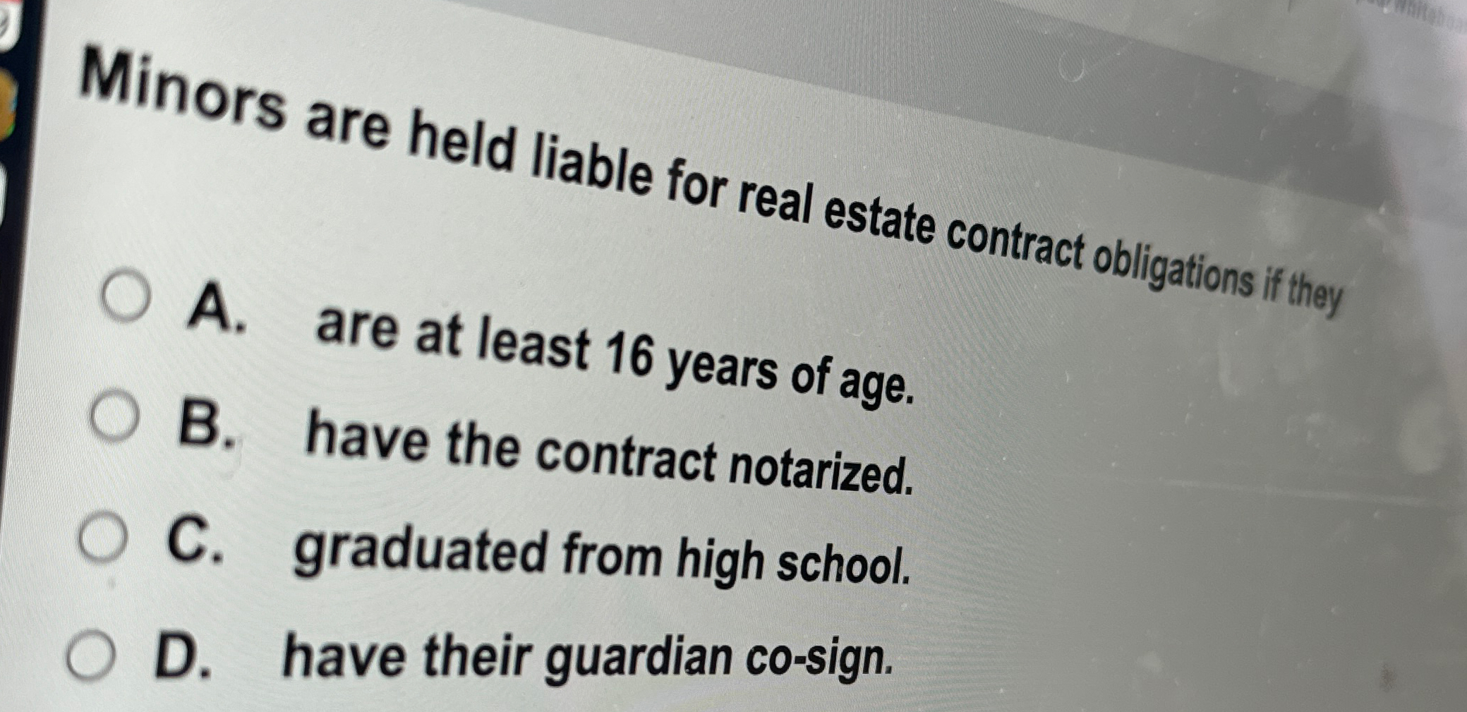 Solved Minors are held liable for real estate contract | Chegg.com