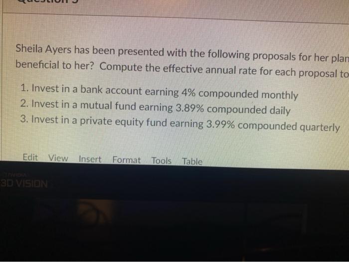 Solved Sheila Ayers has been presented with the following | Chegg.com