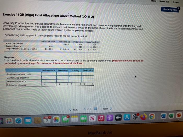 Solved Help Save & Eat Submit Check my work Exercise 11-29 | Chegg.com