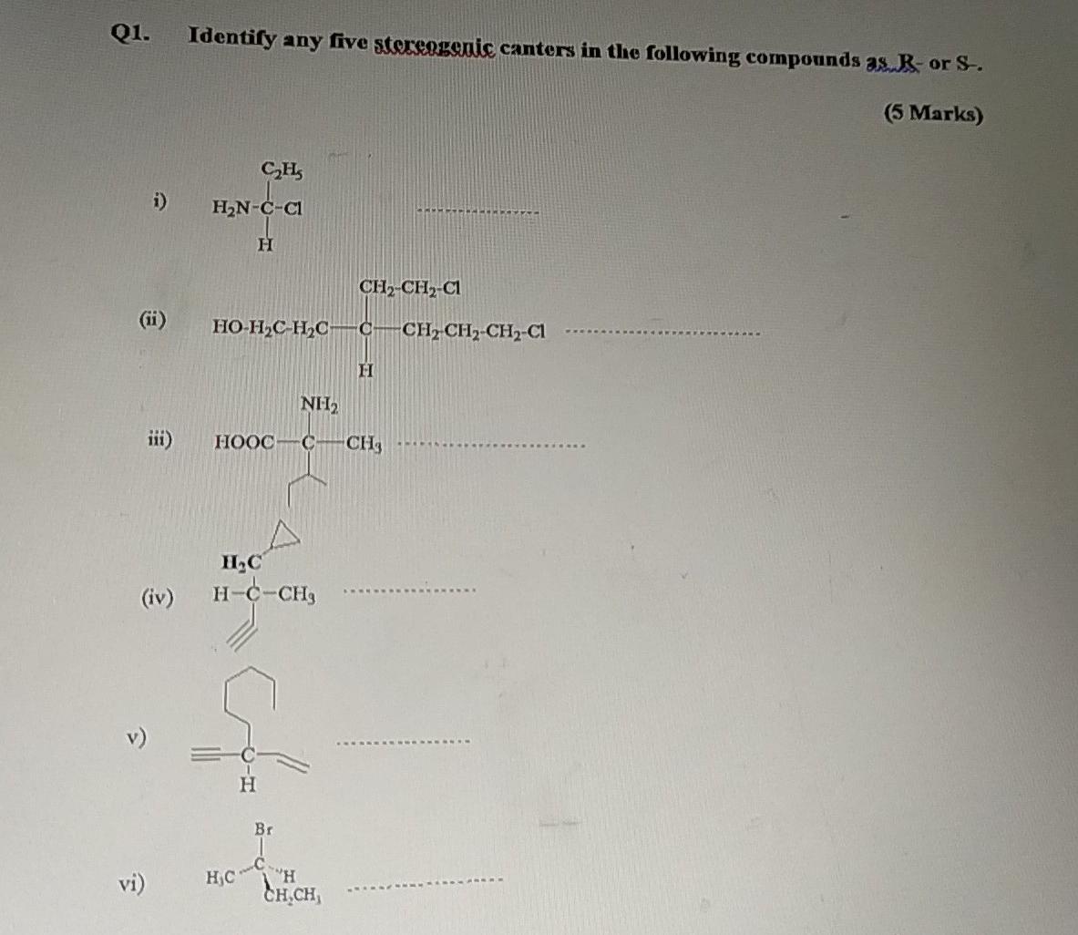 Solved Q1. Identify any five stereogenic canters in the | Chegg.com
