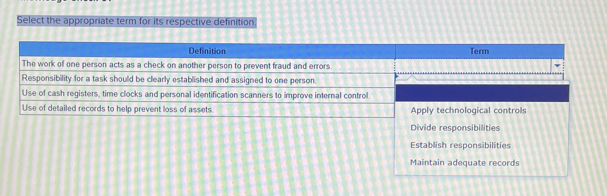 Solved Select the appropriate term for its respective | Chegg.com