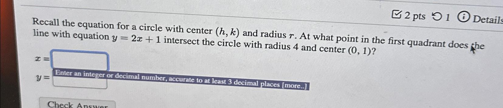 Solved Recall the equation for a circle with center (h,k) | Chegg.com