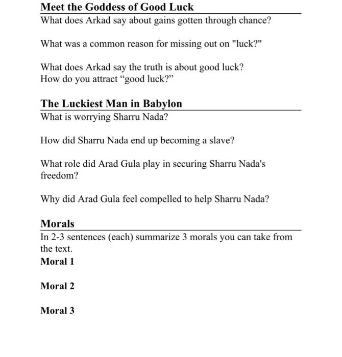 Meet the Goddess of Good Luck What does Arkad say | Chegg.com