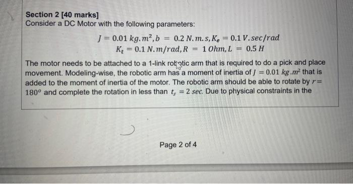 Solved Section 2 [40 marks] Consider a DC Motor with the | Chegg.com