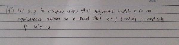 Solved (f) Let be integers show that congruence modulo m is | Chegg.com