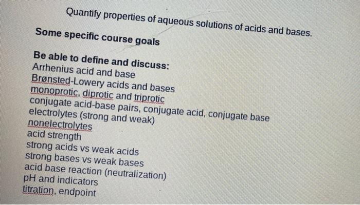 Solved Quantify properties of aqueous solutions of acids and | Chegg.com