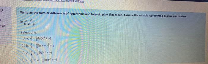 Solved Augmented Matrices 8 Write as the sum or difference | Chegg.com
