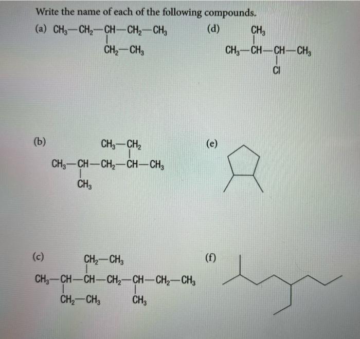 Solved Write the name of each of the following compounds. | Chegg.com