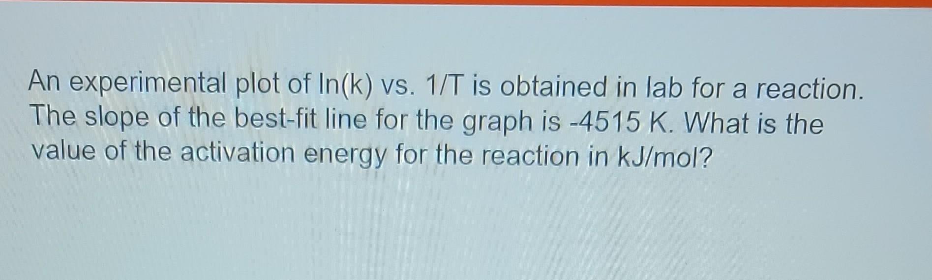 Solved An experimental plot of ln(k) vs. 1/T is obtained in | Chegg.com