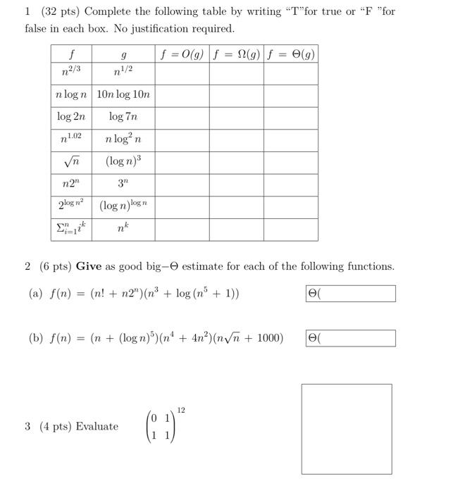 Solved 1 (32 pts) Complete the following table by writing " | Chegg.com