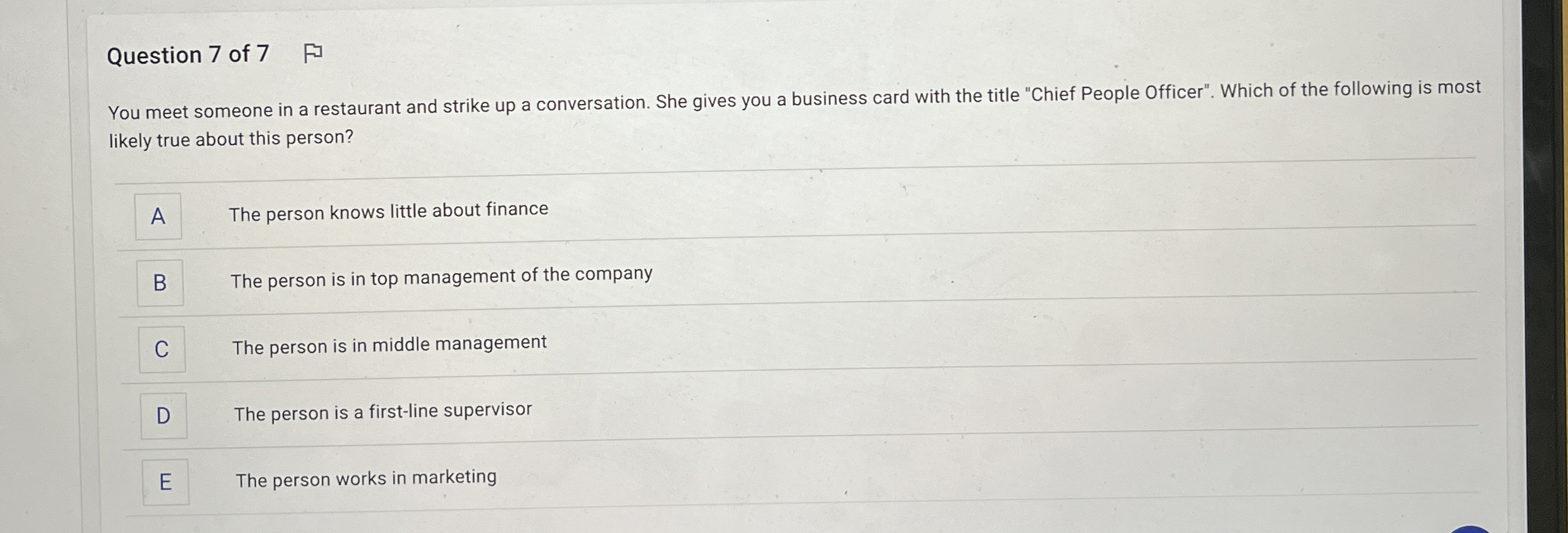 Solved Question 7 ﻿of 7You meet someone in a restaurant and | Chegg.com