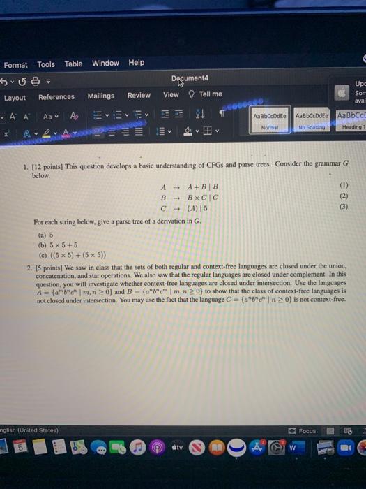 Solved Format Tools Table Window Help Document View Tell me | Chegg.com