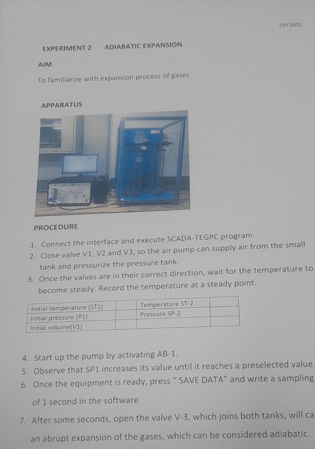 AIM To familiarize with expansion process of gases | Chegg.com