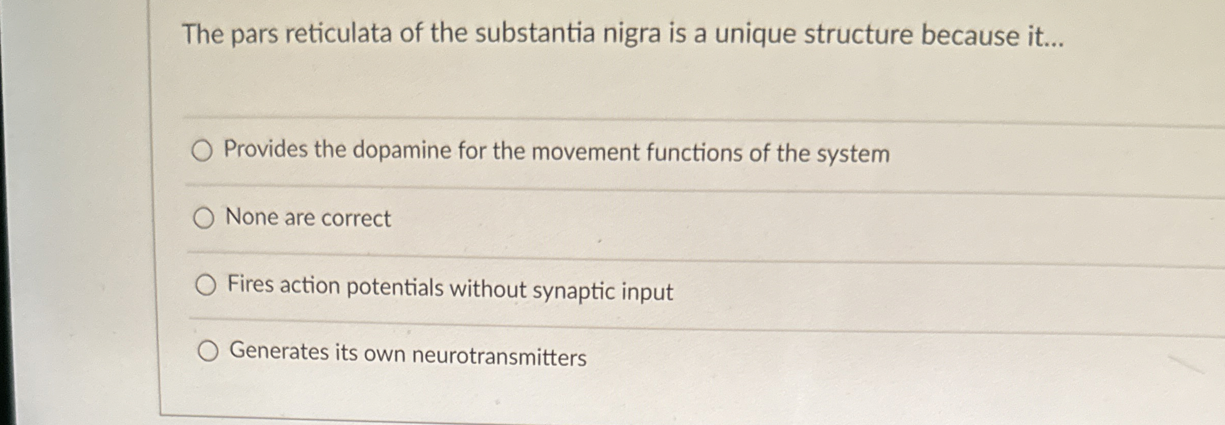 Solved The pars reticulata of the substantia nigra is a | Chegg.com