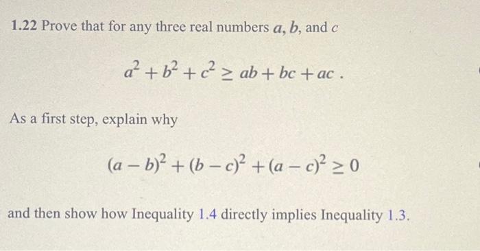 Prove that for any three real numbers a, b, and c a² | Chegg.com