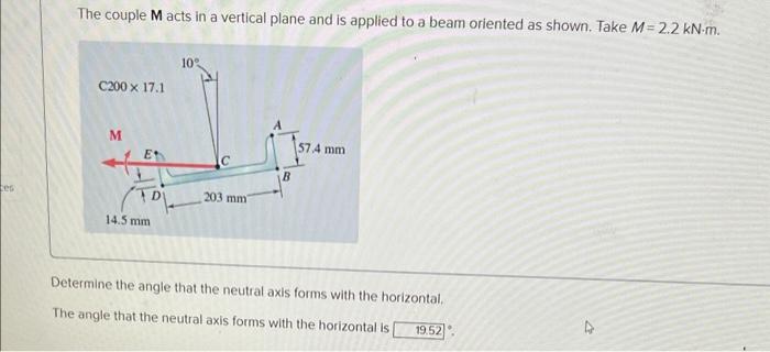 Solved The couple M acts in a vertical plane and is applied | Chegg.com