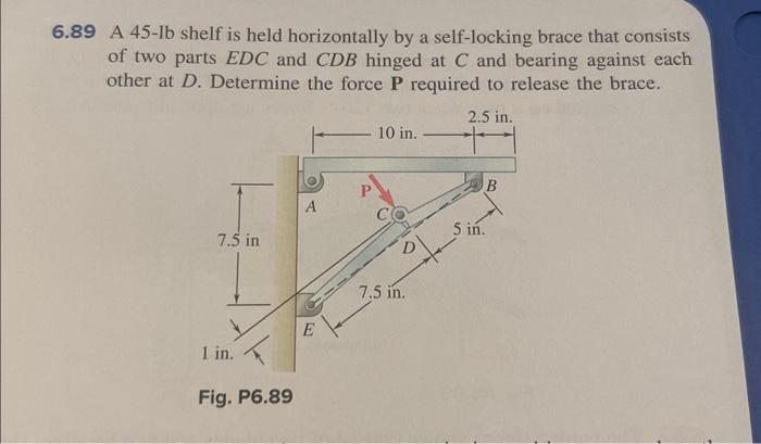 Solved 6.89 A 45-lb shelf is held horizontally by a | Chegg.com