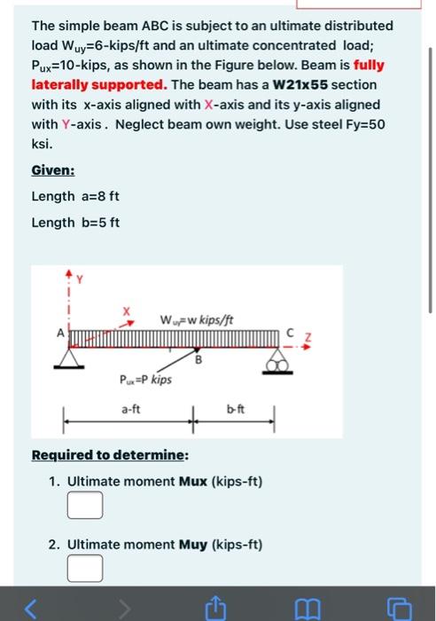 Solved The simple beam ABC is subject to an ultimate | Chegg.com