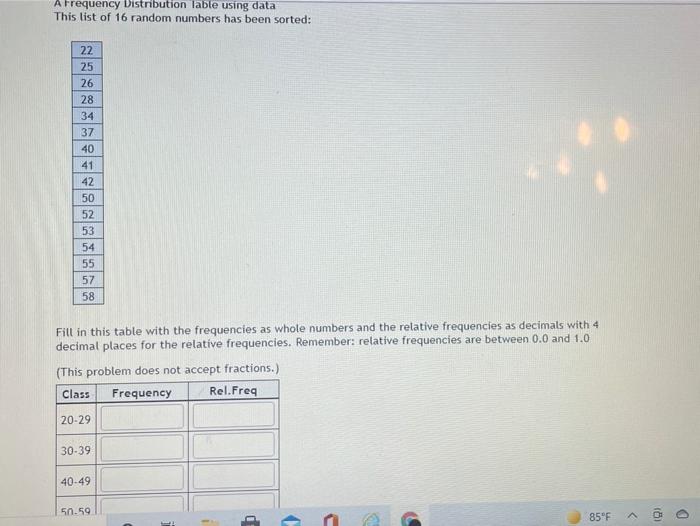 Solved A frequency Distribution Table using data This list | Chegg.com