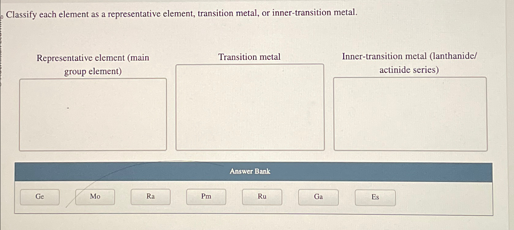 Solved Classify each element as a representative element, | Chegg.com