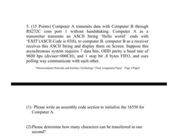 Solved 5. (15 Points) Computer A transmits data with | Chegg.com