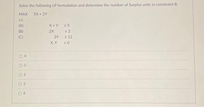 Solved Solve the following LP formulation and determine the | Chegg.com
