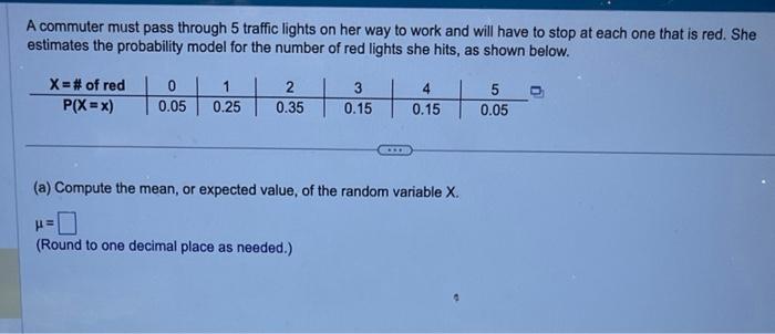 Solved A commuter must pass through 5 traffic lights on her | Chegg.com
