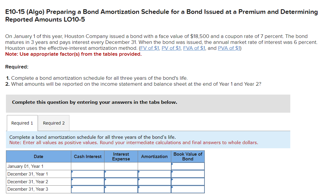 Solved E10-15 (Algo) ﻿Preparing a Bond Amortization Schedule | Chegg.com