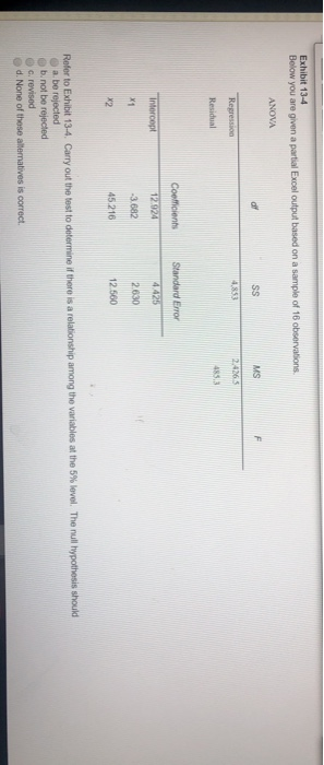 Solved Exhibit 13 4 Below You Are Given A Partial Excel