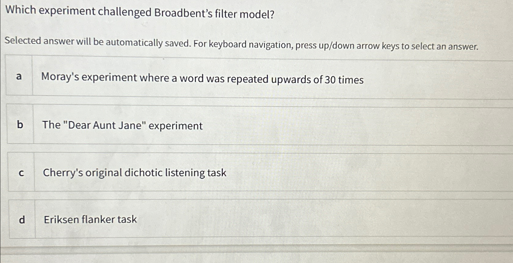 Solved Which experiment challenged Broadbent's filter | Chegg.com