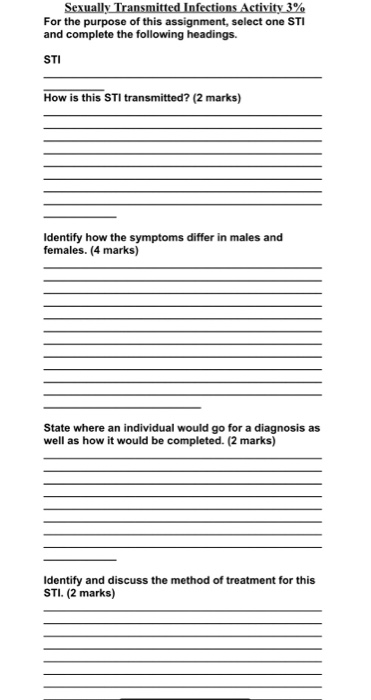 Solved Sexually Transmitted Infections Activity 3% For the | Chegg.com